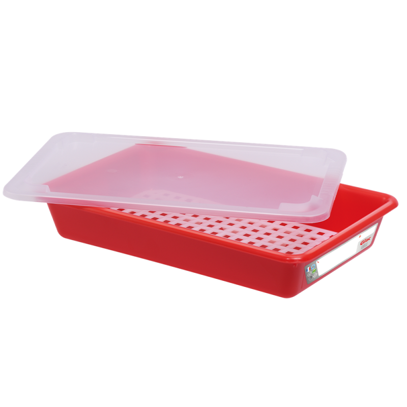 GILAC - Bac plat 5 L HACCP rouge + couvercle + grille - CHR-Avenue.com